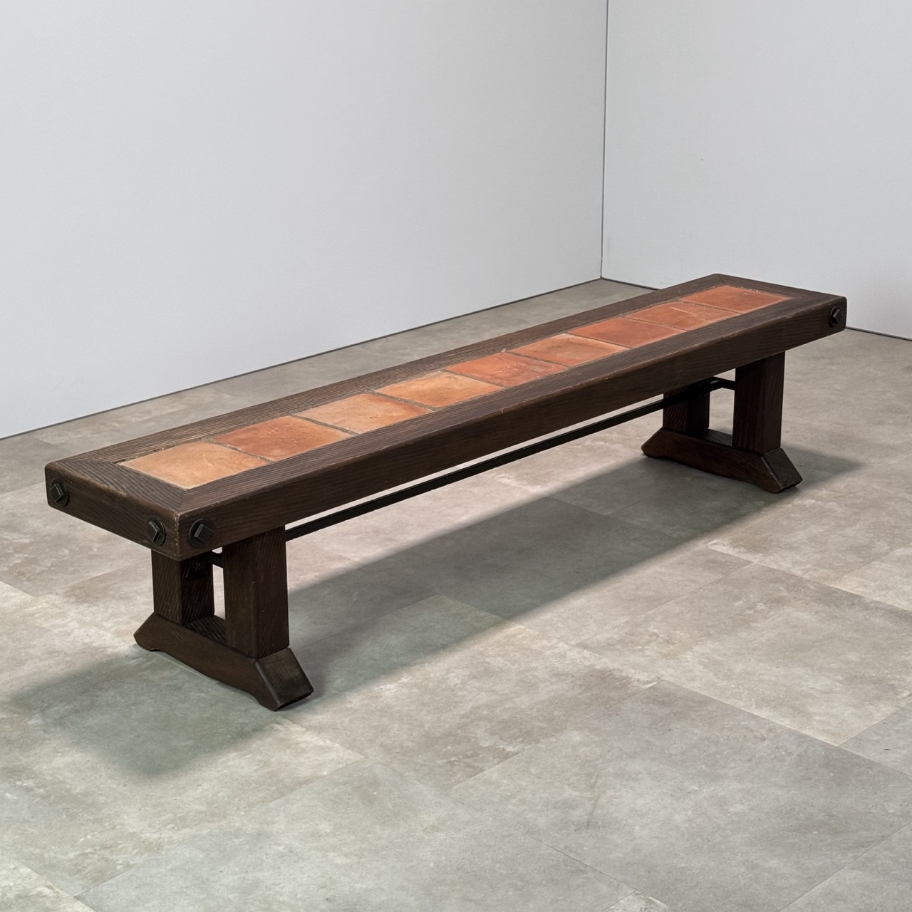 A vintage bench in brutalist style with inlaid tiles from Spain, 1960's.